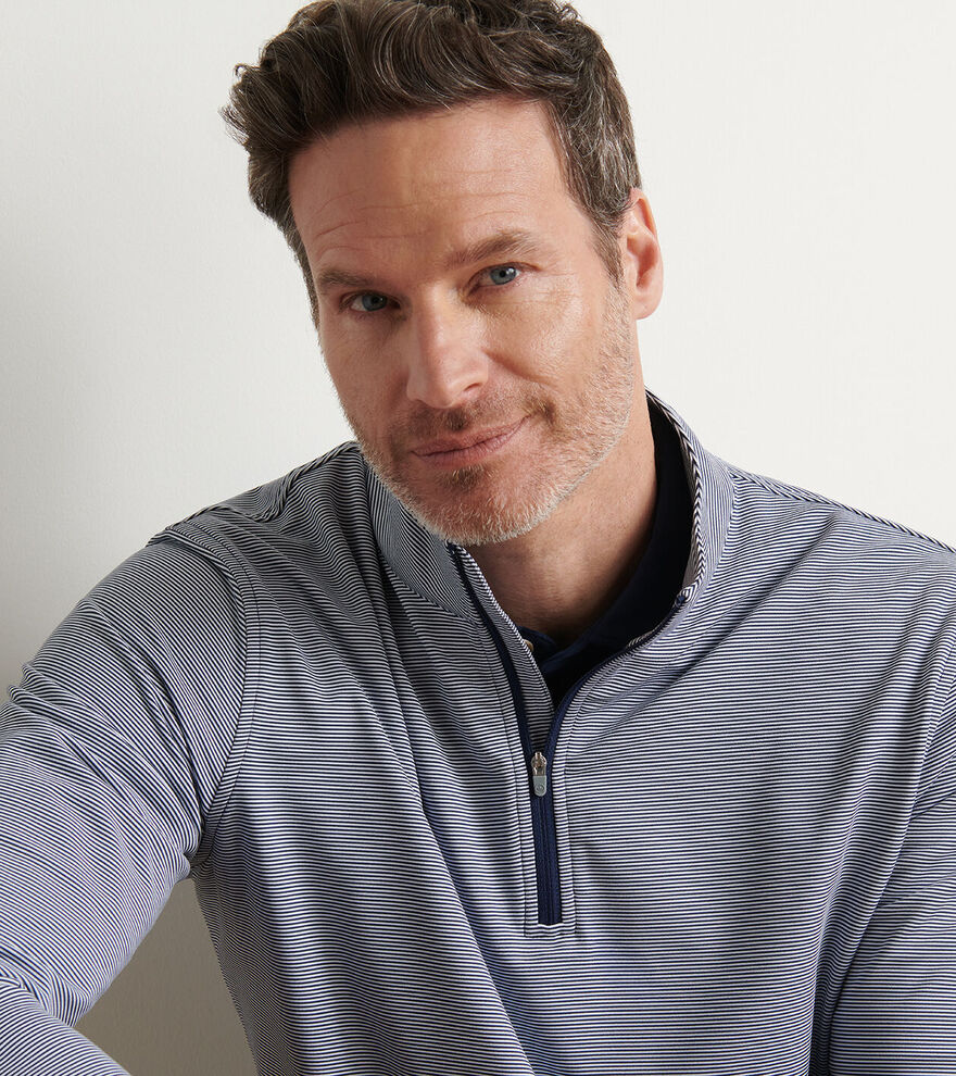 Perth Mini-Stripe Stretch Loop Terry Quarter-Zip | Peter Millar